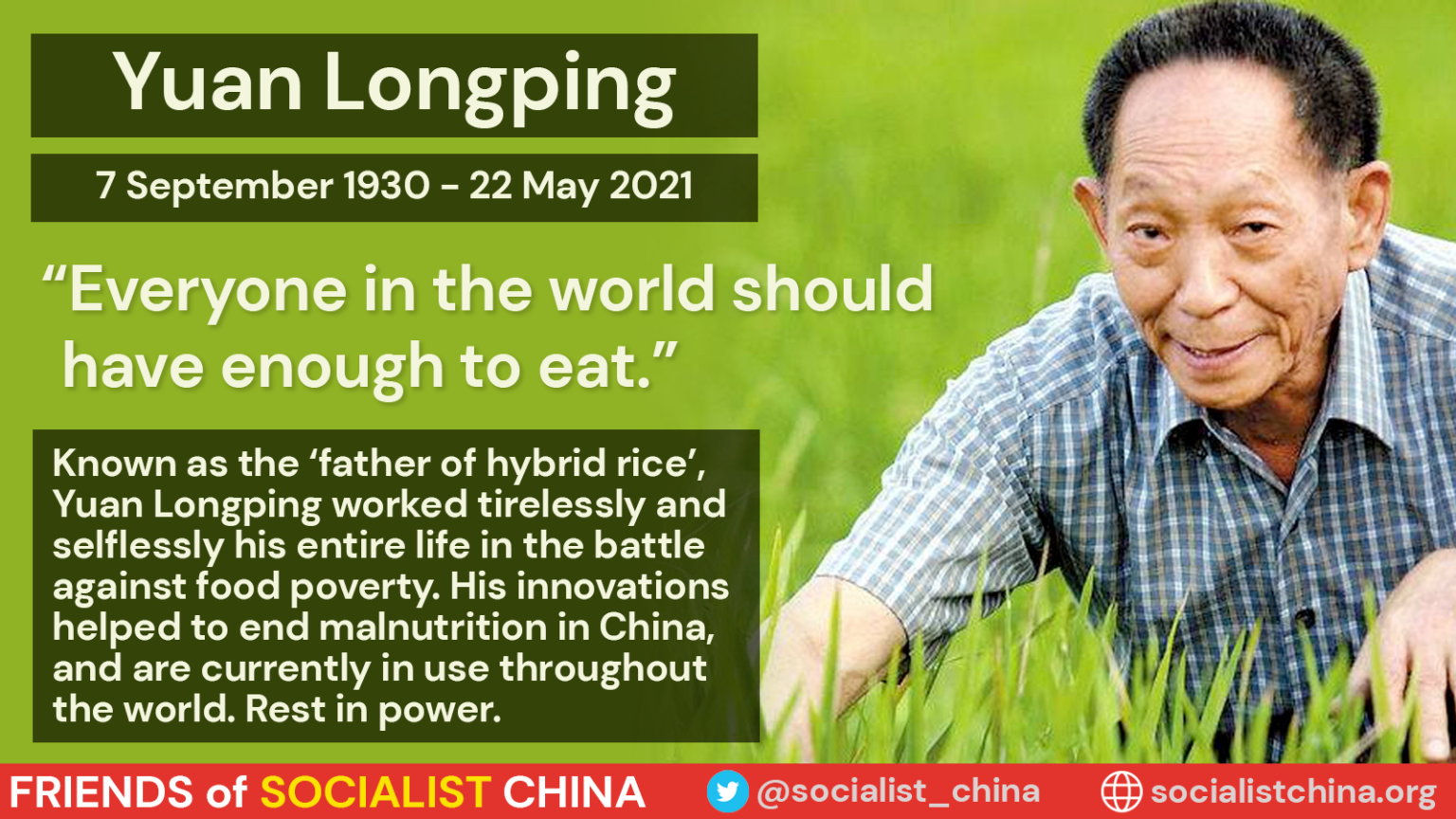 Yuan Longping, 7 September 1930 - 22 May 2021 - Friends of Socialist China