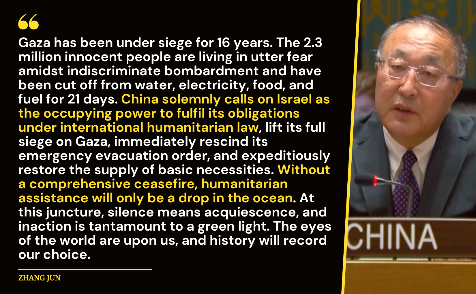 Zhang Jun: Without a comprehensive ceasefire, humanitarian assistance ...